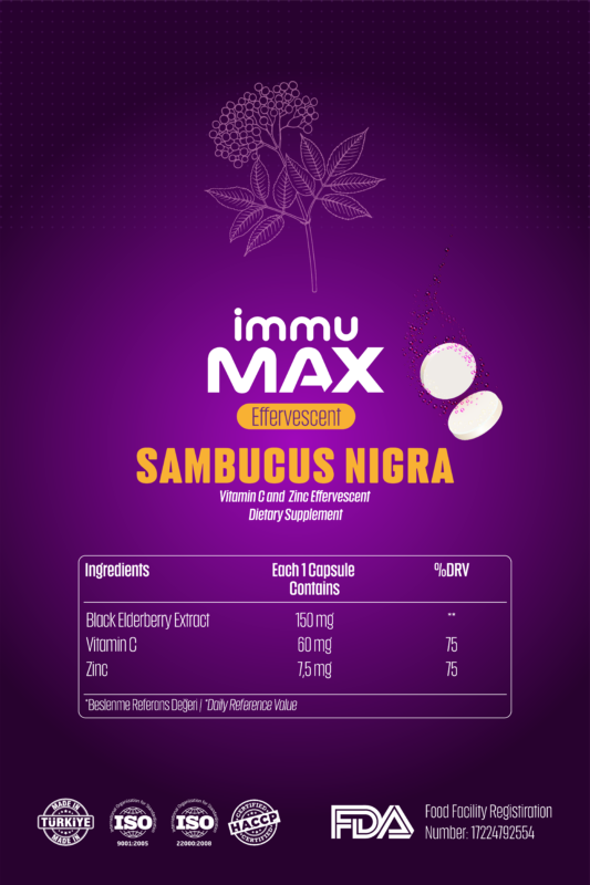 immuMAX Sambucus Nigra (Mürver Ağacı) + (Vitamin C + Çinko) Efervesan ...